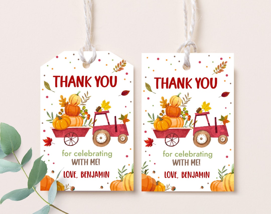 EDITABLE Pumpkin Truck Favor Tags Fall Birthday Party Thank You Tags ...