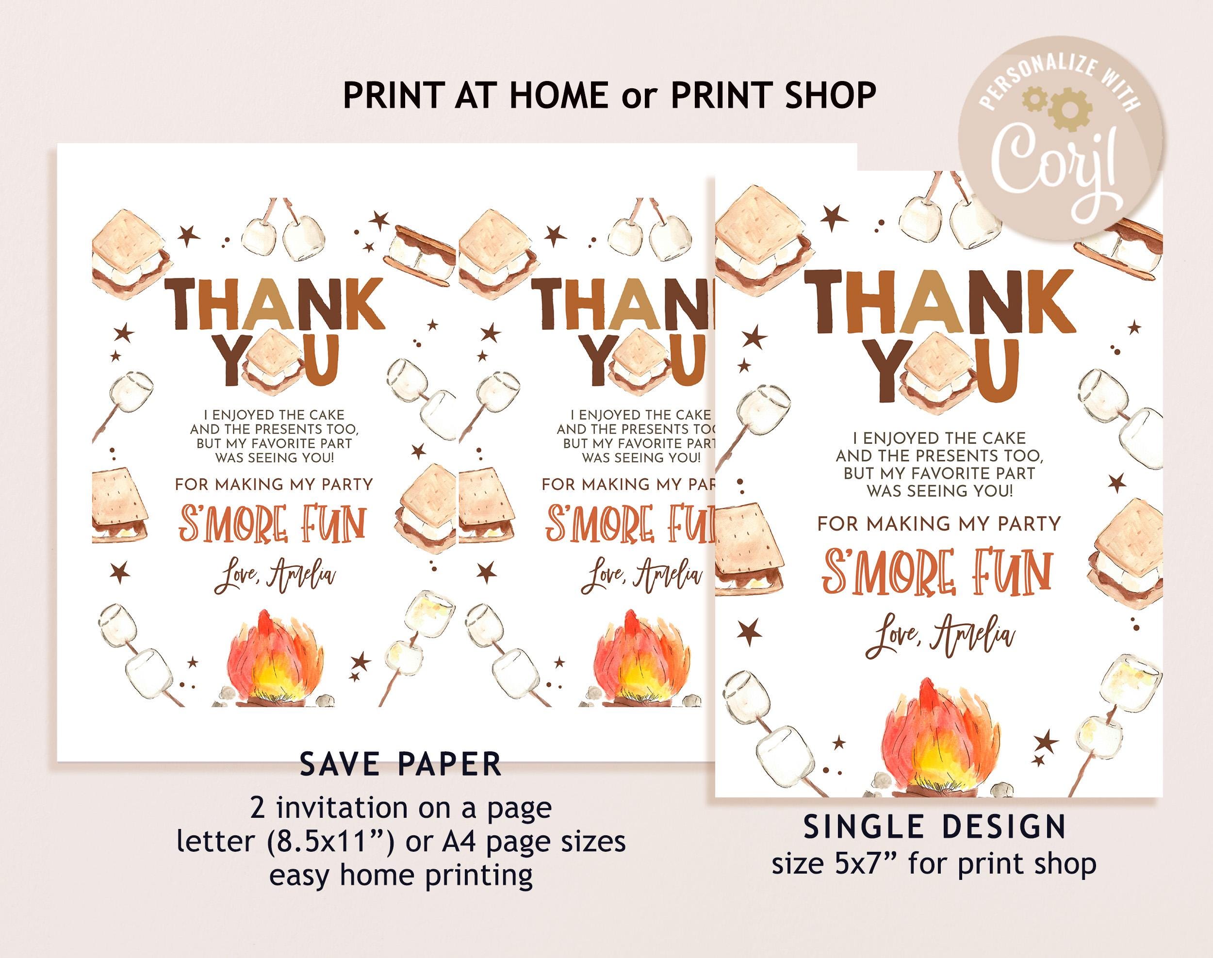 S'mores Birthday Thank You Card Smores Baby Shower Thank You Note ...