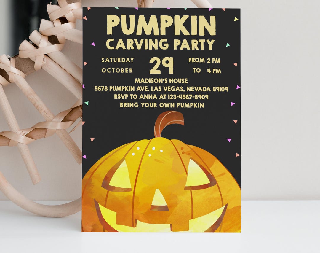 Pumpkin Carving Party Invitation Halloween Invite Fall Autumn Jack O ...