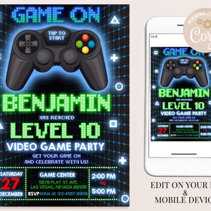 Video Game Invitation Birthday Party Invites Arcade Gaming Boys Gamer ...