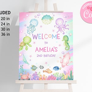 Under the Sea Birthday Welcome Sign Ocean Animals Poster Girl 1st ...