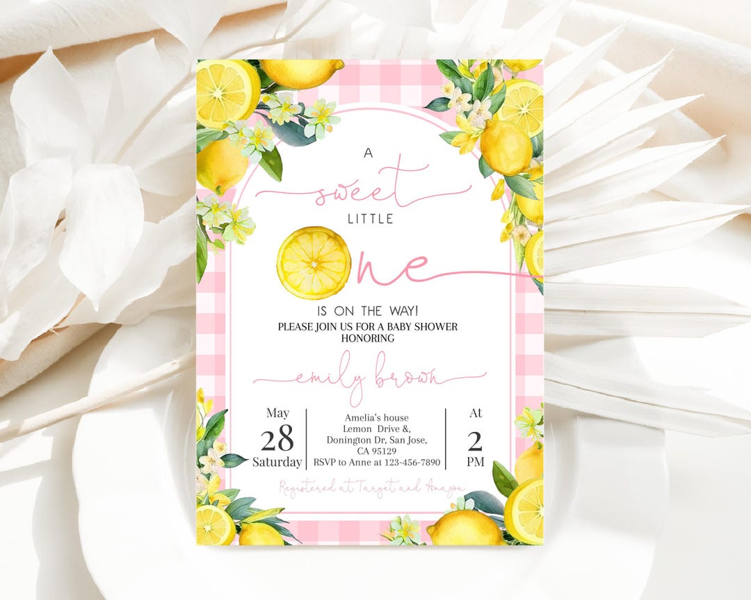 Sweet Little One Lemon Baby Shower Invitation Pink Lemonade Baby Shower ...