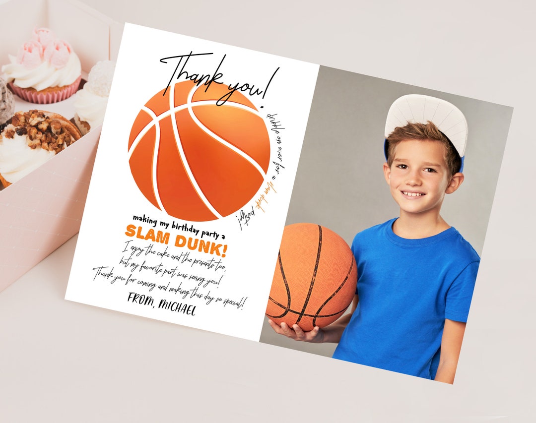 Basketball Photo Thank You Card Boy Girl Birthday Party Sports Team All ...