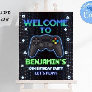 Video Game Welcome Sign Birthday Party Poster Pixel Arcade Porch Sign ...