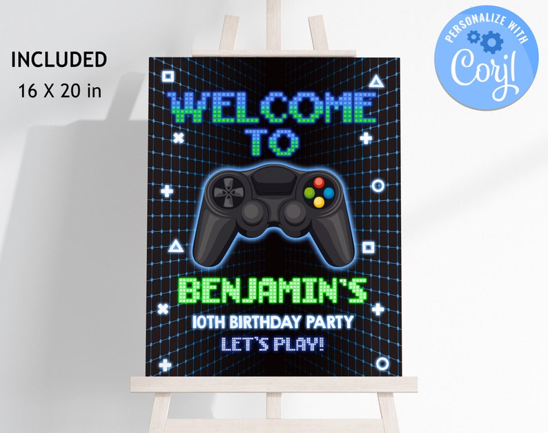 Video Game Welcome Sign Birthday Party Poster Pixel Arcade Porch Sign ...