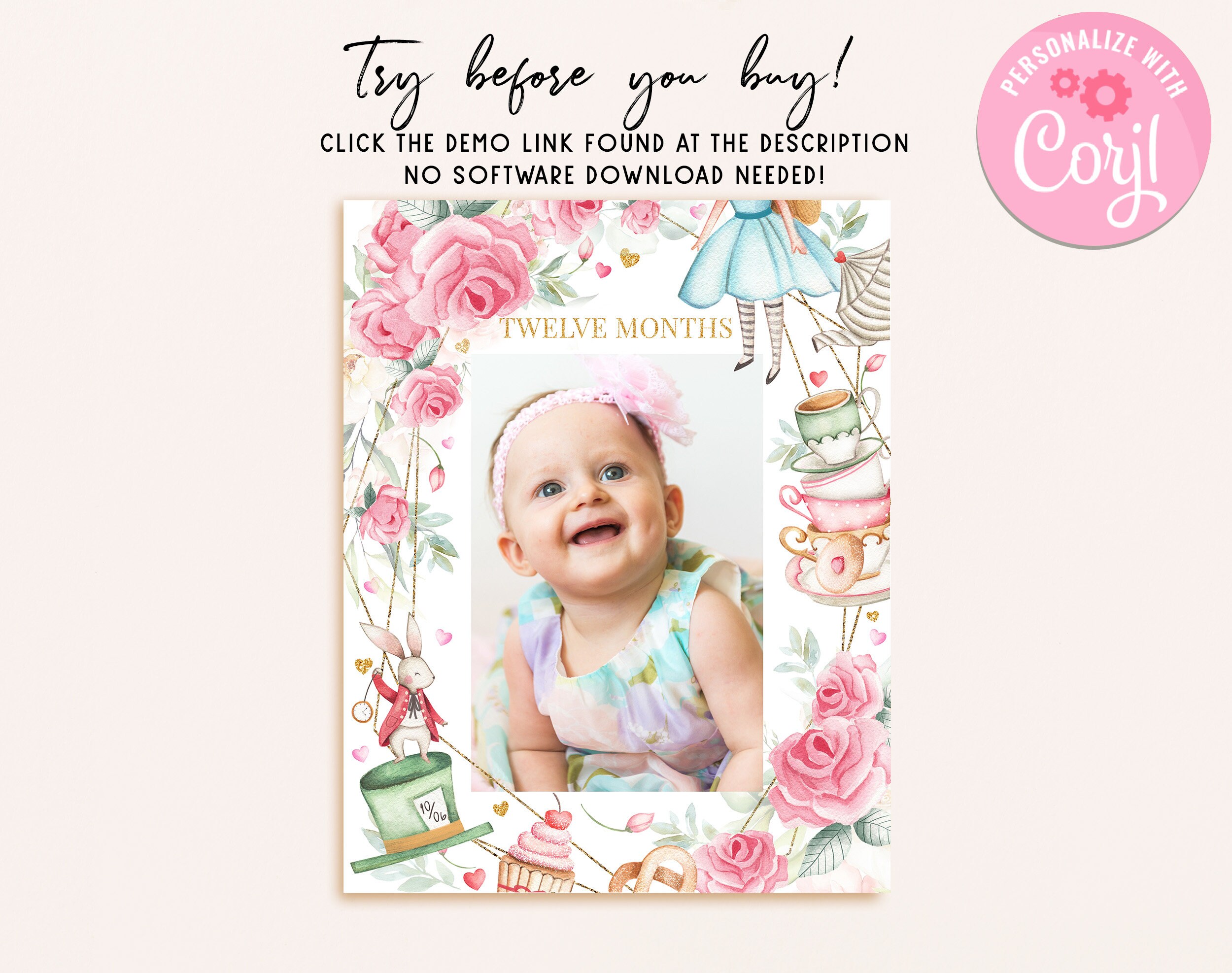 Alice in Wonderland Monthly Photo Banner Alice in Onederland Girl 1st ...