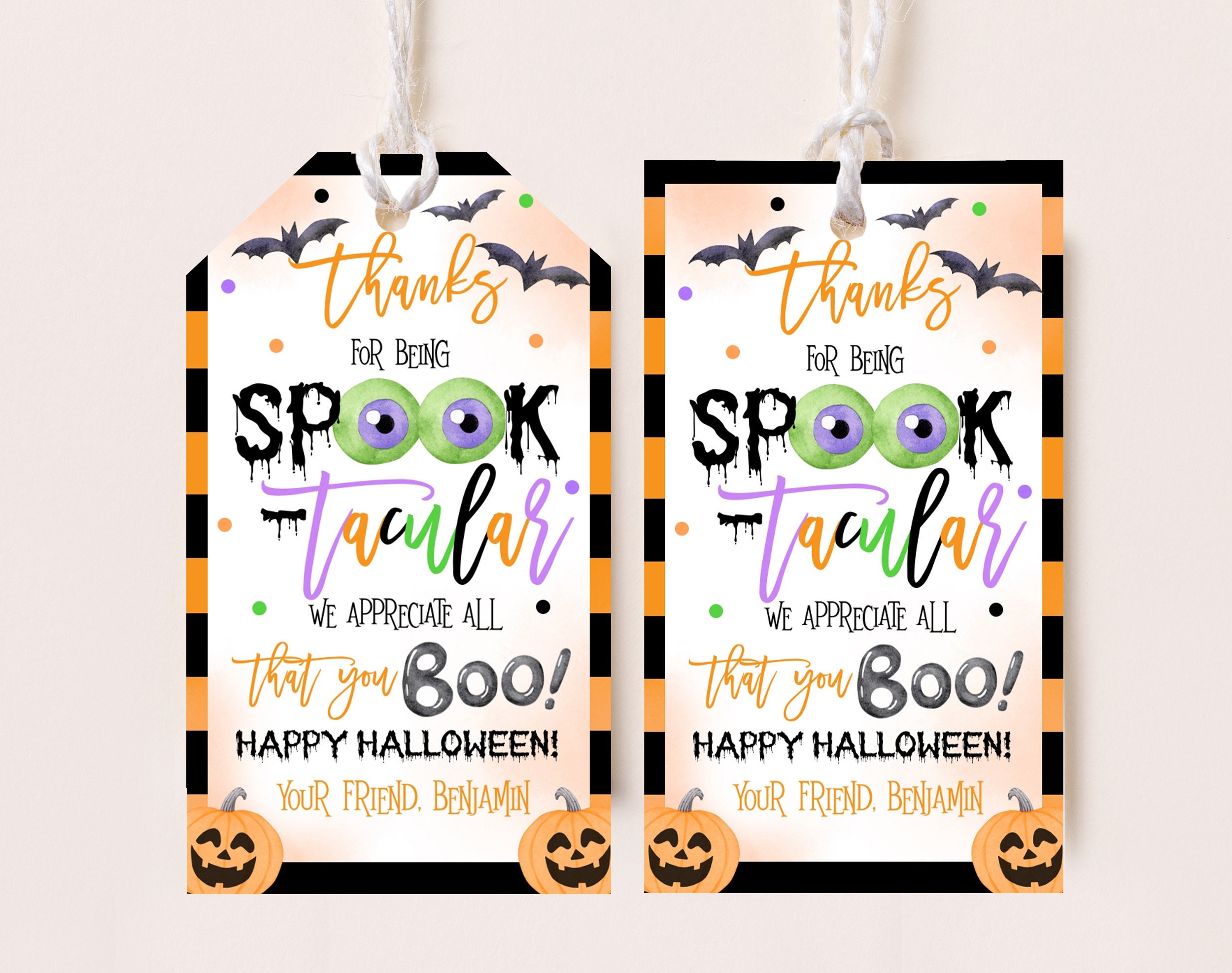 Halloween Tags Thanks for Being Spooktacular Tags Kids Halloween Gift ...