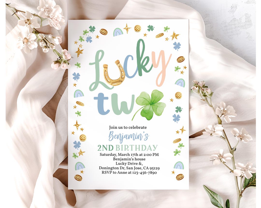 St Patrick's Day Birthday Invitation, Lucky Two Boy Second Invite ...