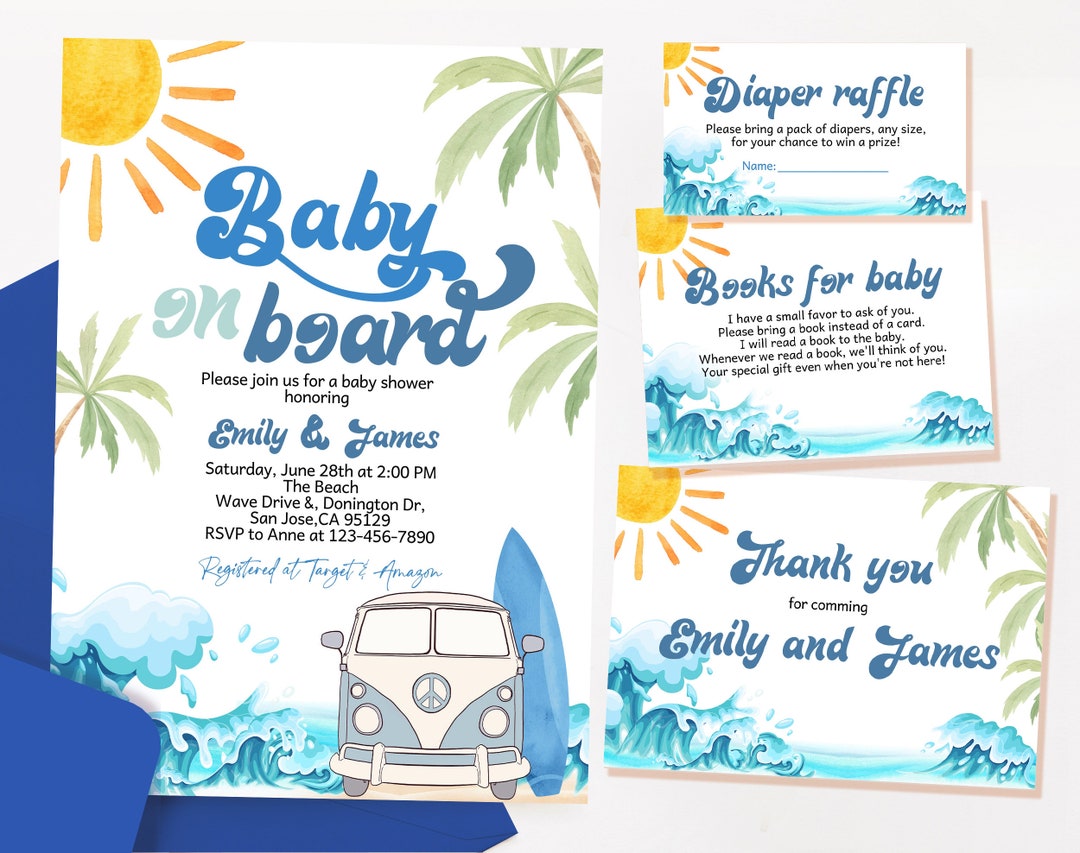 Surf Baby Shower Bundle Baby on Board Invitation Suite Surfing Summer ...