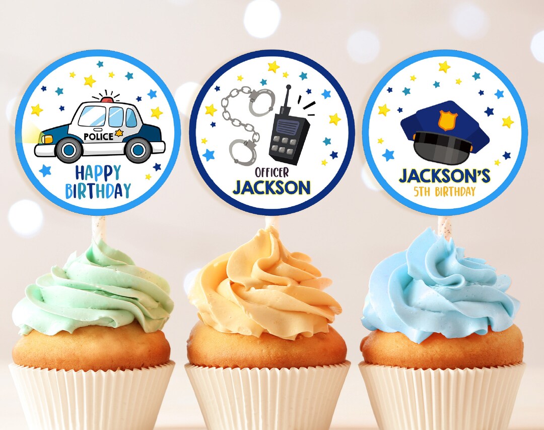 Police Birthday Cupcake Toppers Boy 1st Birthday Party Decor Police ...