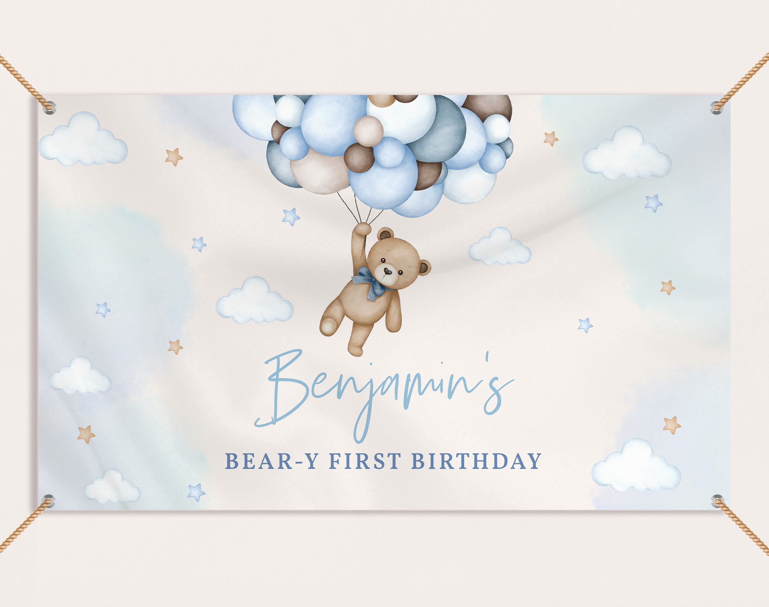 Teddy Bear Birthday Backdrop Banner 1st Picnic Party Sign Blue - Etsy ...
