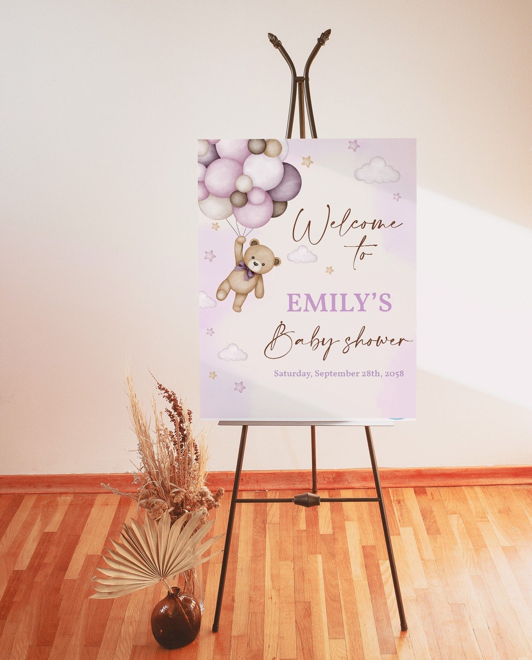 EDITABLE Teddy Bear Welcome Sign Baby Shower Poster Birthday Party ...
