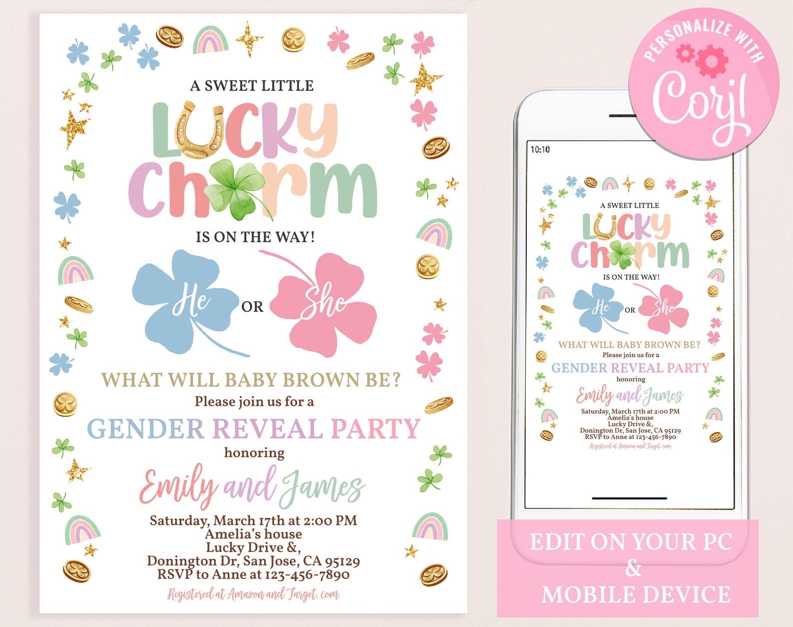 St Patricks Day Gender Reveal Invitation Little Lucky Charm Invite ...