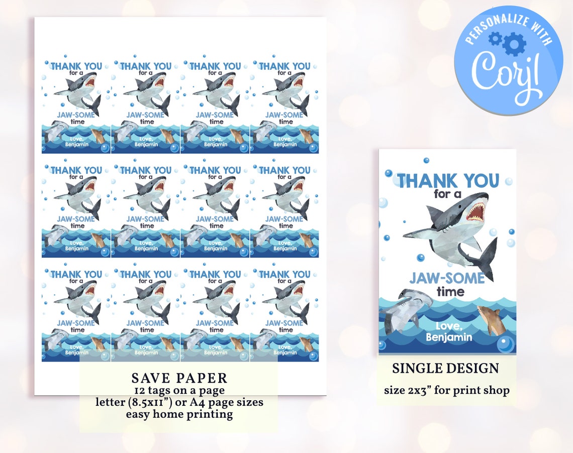 Shark Gift Tag Birthday Favor Pool Party Summer Label End of - Etsy