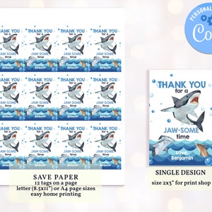 Shark Gift Tag Birthday Favor Pool Party Summer Label End of School ...