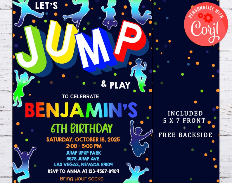 Jump Invitation Birthday Party Invite Trampoline Bounce - Etsy