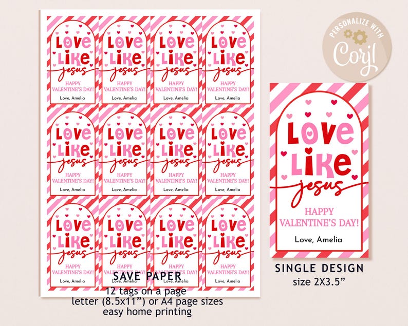 Christian Valentine Gift Tag, Love Like Jesus Valentine's Day Tags ...