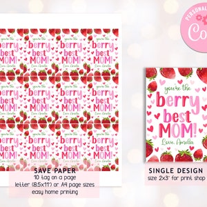 Berry Best Mom Tag Mothers Day Strawberry Mom's Printable Cookie Gift ...