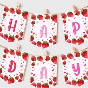 Strawberry Birthday Banner Berry First Birthday Party Decor Girl 1st ...
