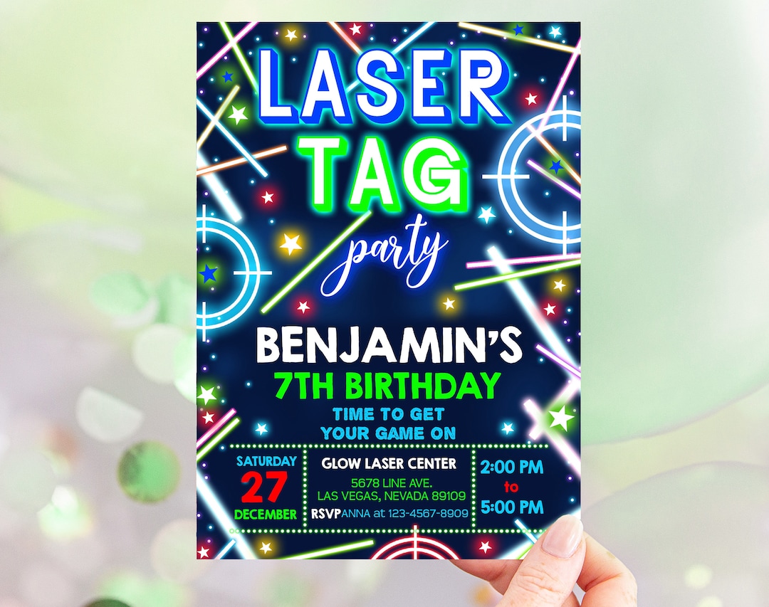 Laser Tag Birthday Invitation Boy Girl Gamer Birthday Party Invite Neon ...