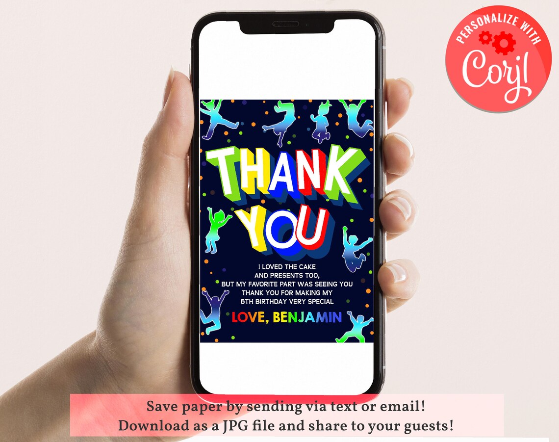 Jump Thank You Card Trampoline Birthday Note Let's House Bounce Play ...