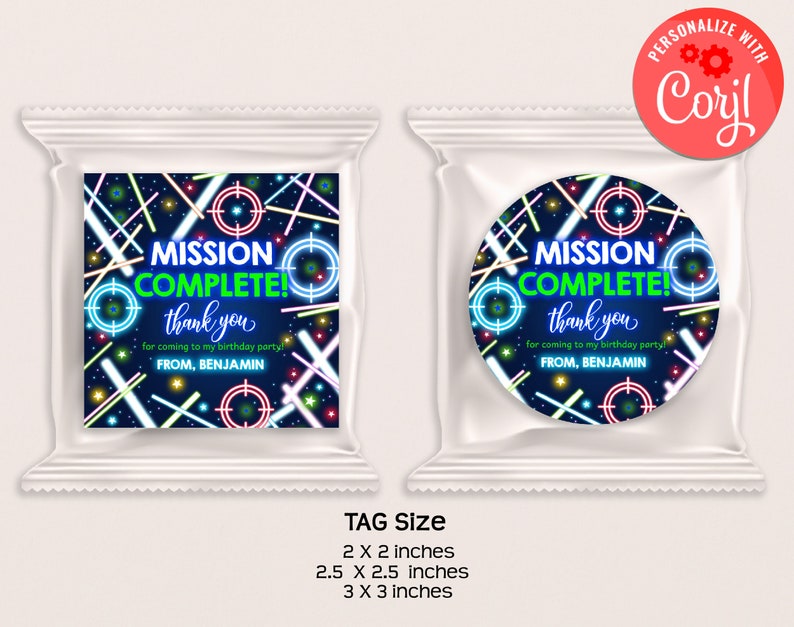 Laser Tag Favor Tags Boy Gamer Birthday Gift Tags Kids Tag Party Neon ...