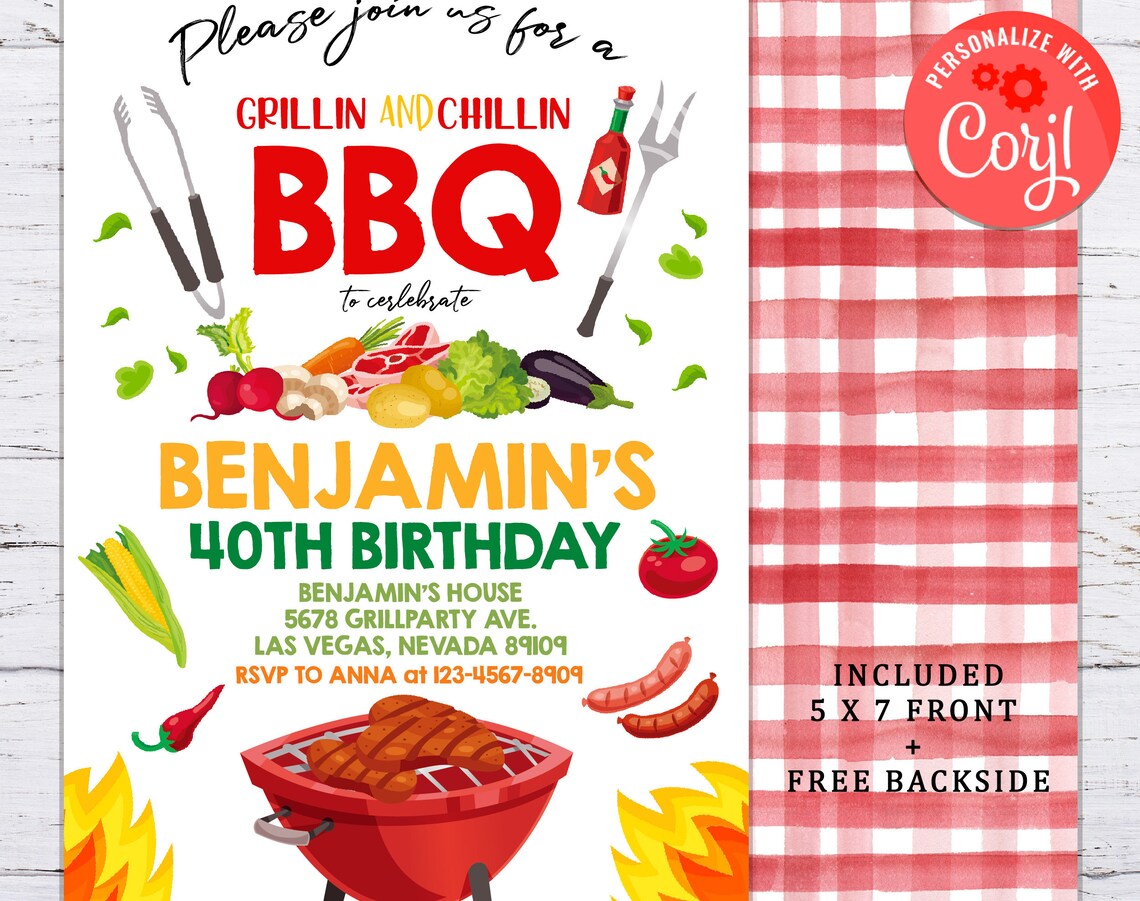 BBQ Invitation Birthday Party Invite Backyard Housewarming | Etsy