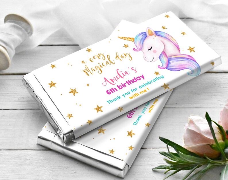 Unicorn Chocolate Wrapper Girl 1st First Birthday Candy Bar - Etsy