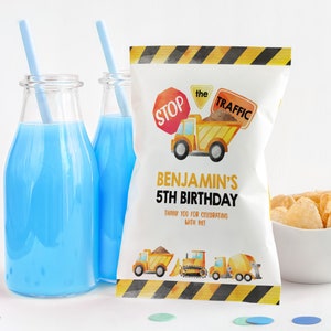 Printable Construction Chip Bag Traffic Digger Treats Bag Boy Birthday ...