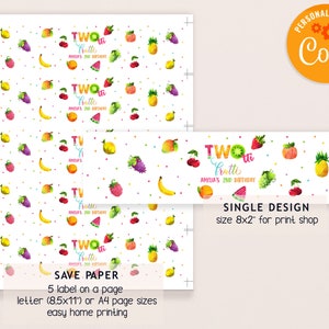 Twotti Frutti Water Bottle Label Girl 2nd Birthday Decor Tropical ...