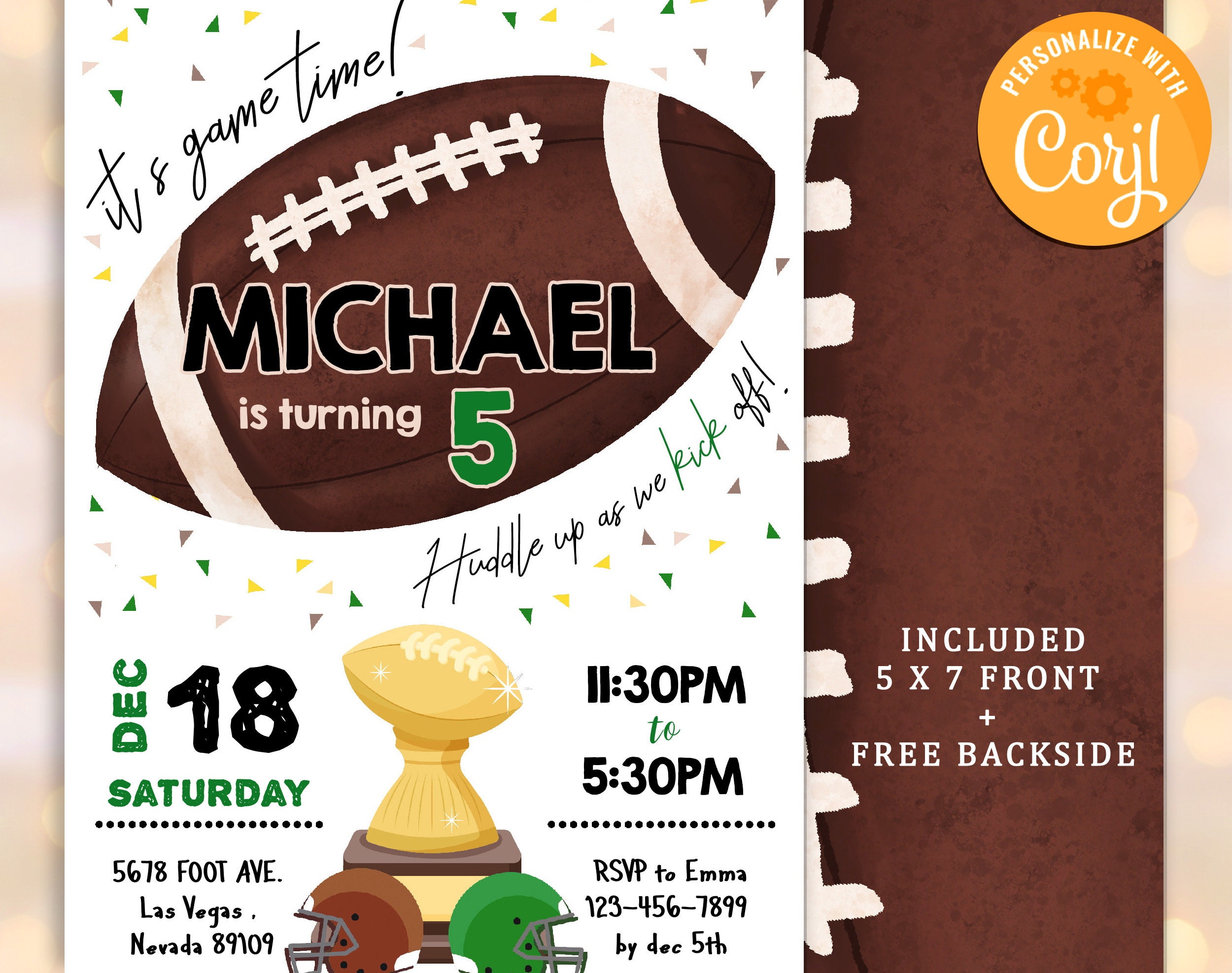 Football Invitation Birthday Party Invite Boy Sports NFL Touch - Etsy
