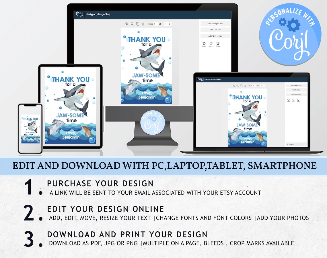 Shark Gift Tag Birthday Favor Pool Party Summer Label End of - Etsy