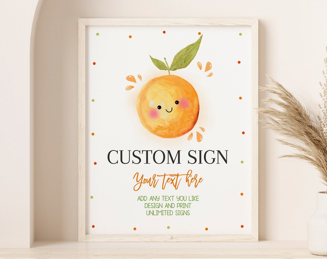 Little Cutie Birthday Custom Sign Orange Baby Shower Table Sign Girl ...