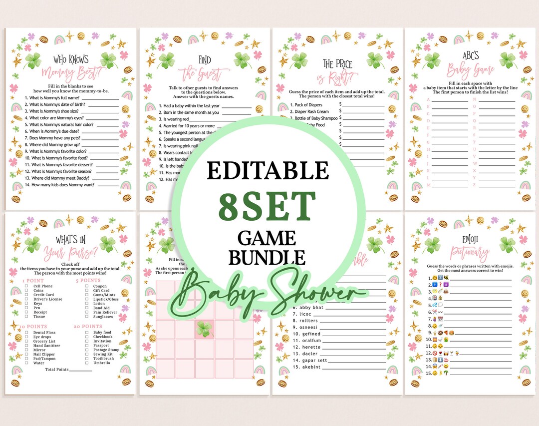 St Patricks Day Baby Shower Games Set Little Shamrock Lucky Charm Party ...