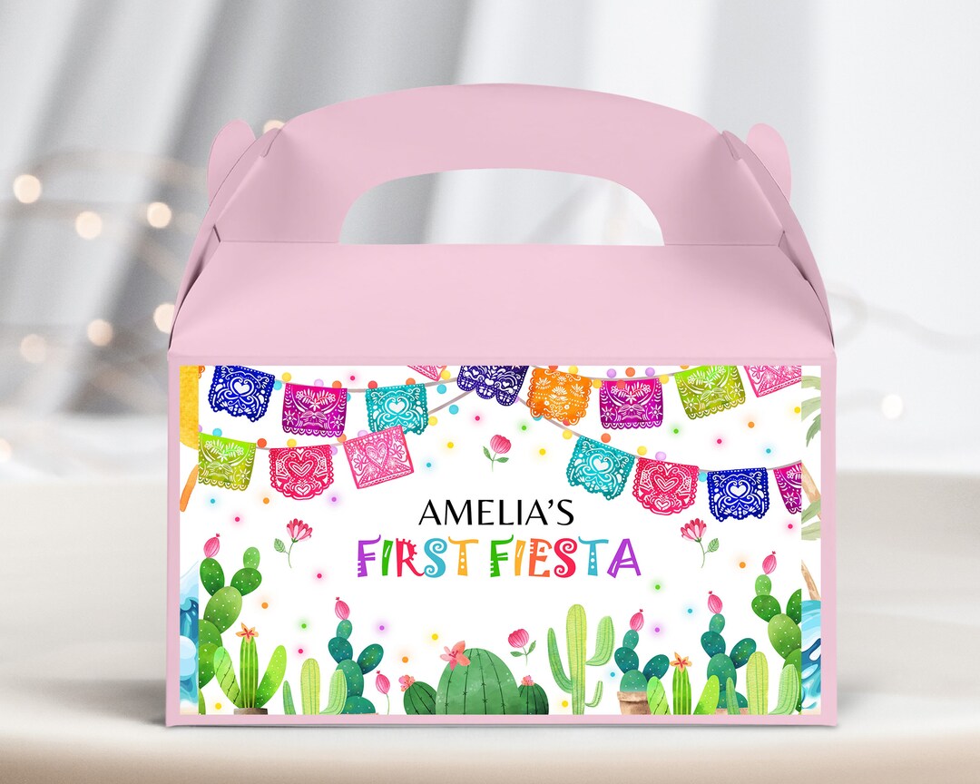 Fiesta Birthday Gable Box Label Mexican Cactus Succulent Baby Shower Gift Treat Box Girl Cinco ...