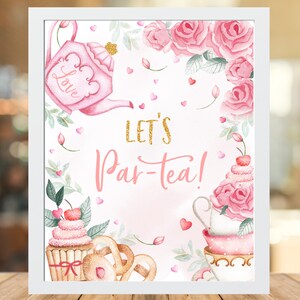 Tea Party Table Sign Let's Par-tea Sign Girl 1st Birthday Party Decor ...
