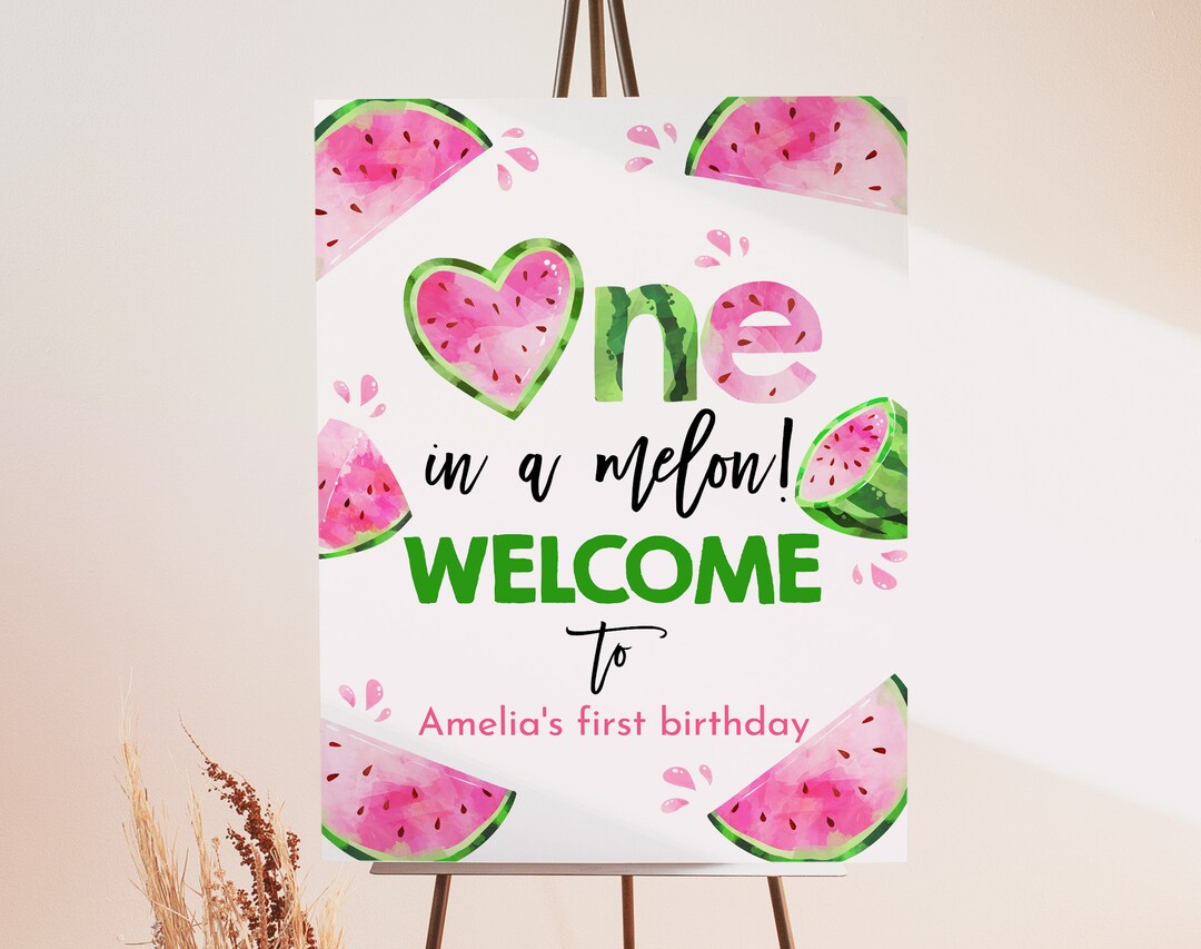 Watermelon Welcome Sign Girl First Birthday Party Decor One in a Melon ...