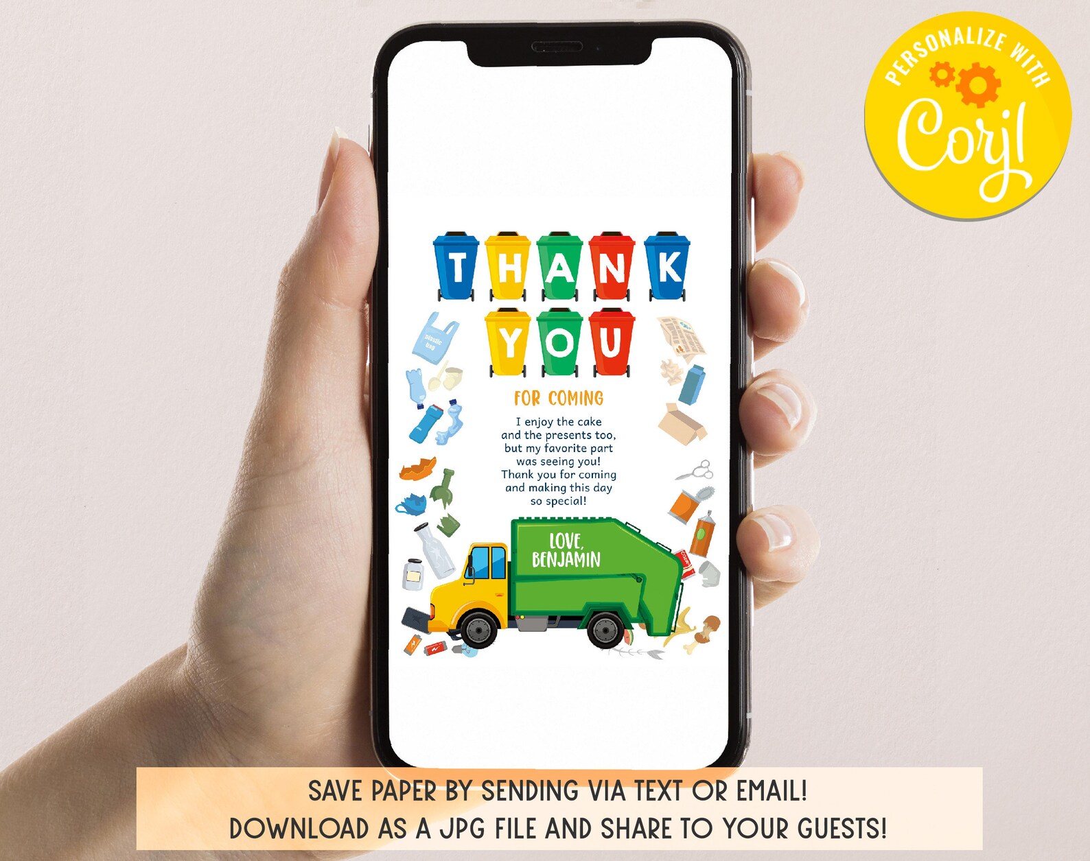 Garbage Truck Thank You Cards Recycling Truck Thank You Notes Boy ...