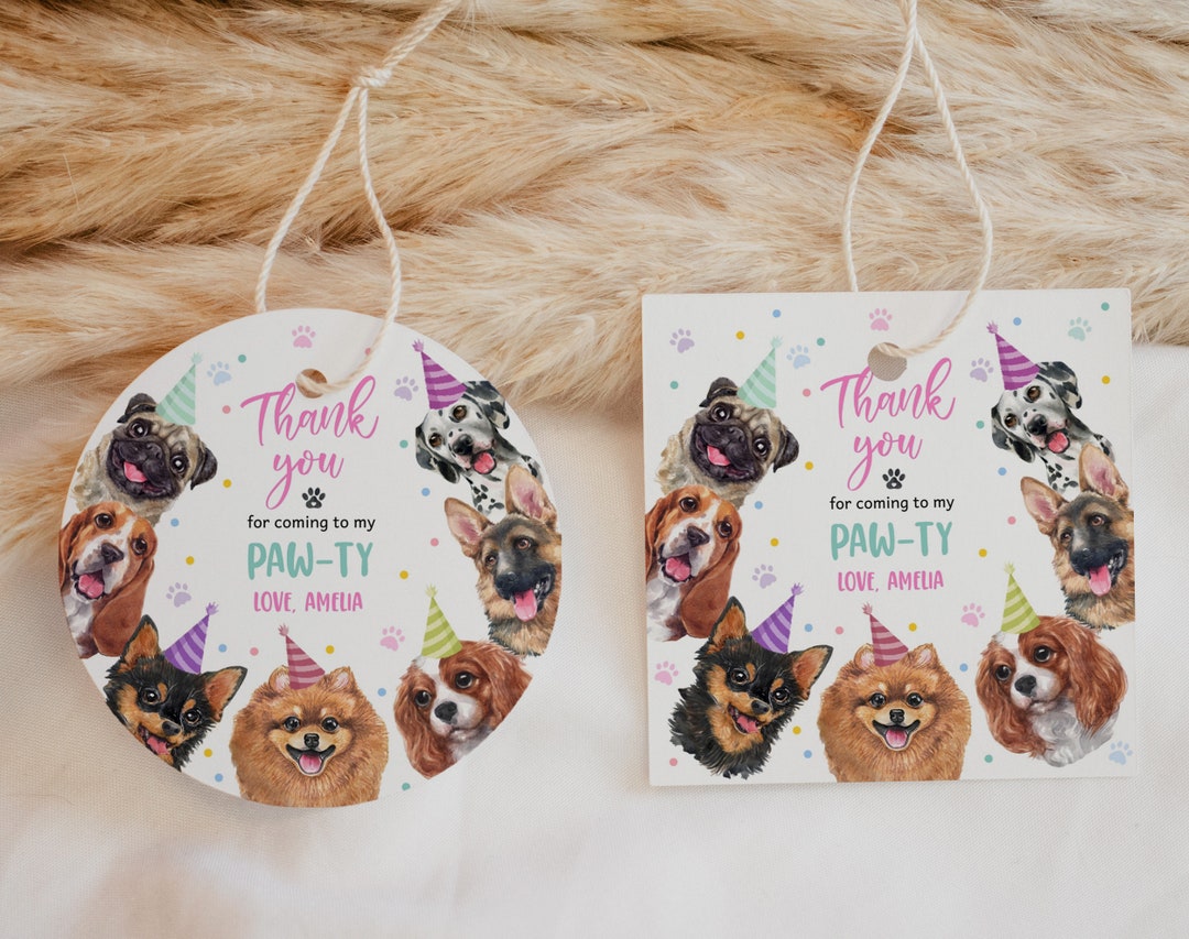 Dog Favor Tags Girl 1st Birthday Decor Pink Puppy Pawty Gift Tags Pet ...