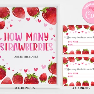 Strawberry Baby Shower Table Sign Guess How Many Strawberries Are in ...