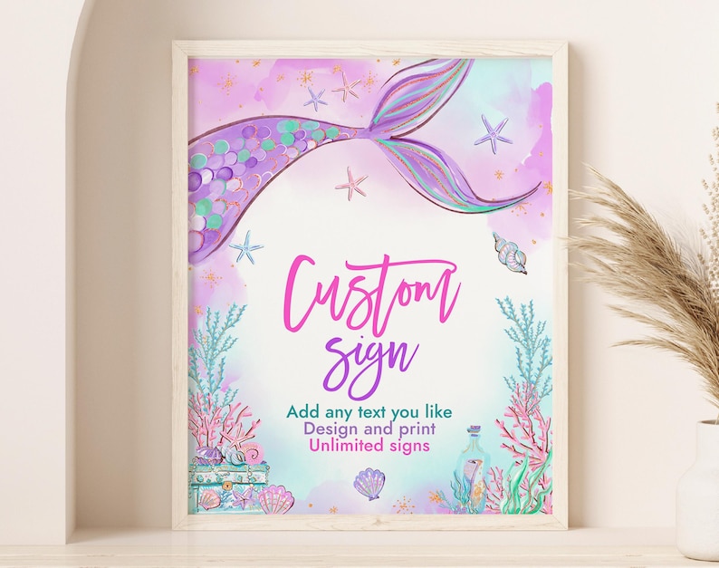 Mermaid Baby Shower Custom Sign Under the Sea Birthday Table Sign Girl ...