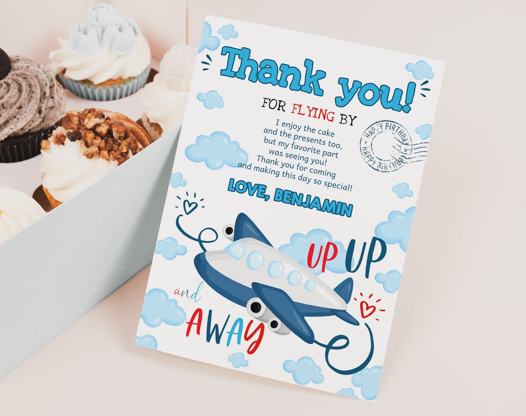 EDITABLE Airplane Thank You Cards Aviation Birthday Party Thank You ...