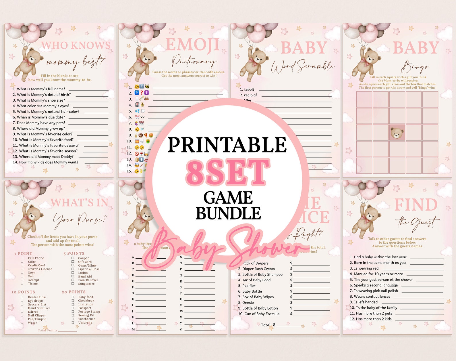 Teddy Bear Baby Shower Games Set Printable Fall Autumn Gender - Etsy