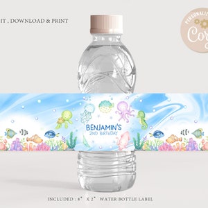 Under the Sea Water Bottle Label Ocean Animals Boy 1st First Birthday ...