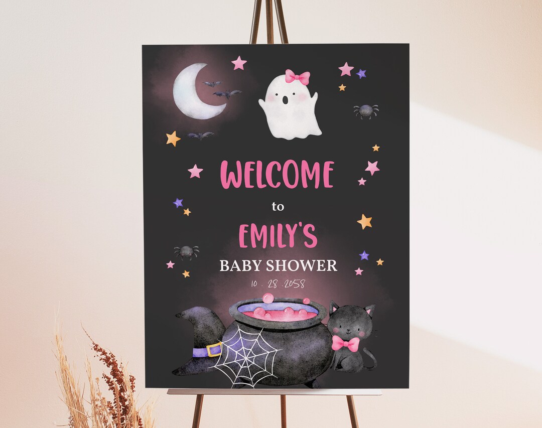 Oh Sheet It's a Ghoul Baby Shower Welcome Sign Pink Halloween Gender ...