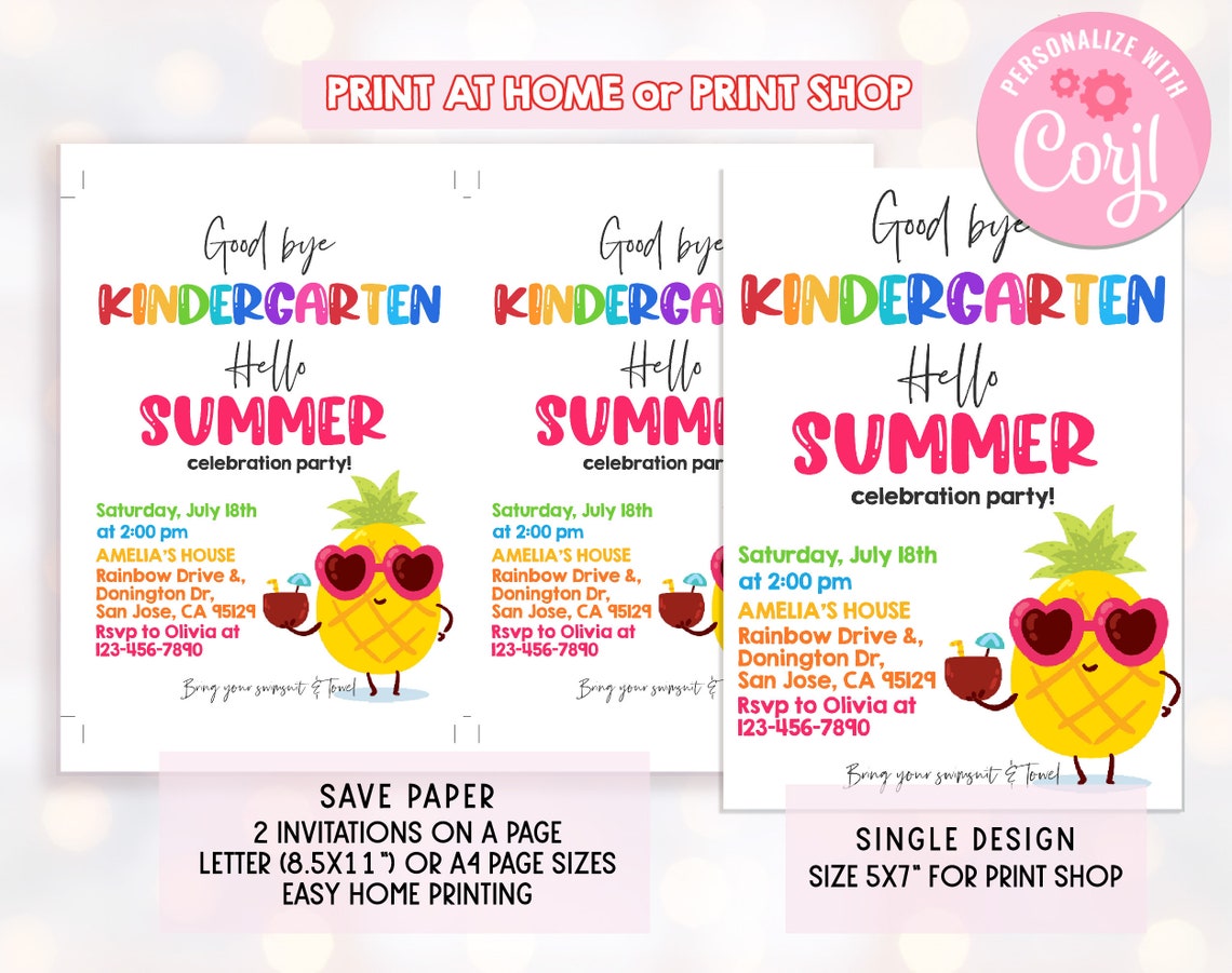 Goodbye Kindergarten Hello Summer Invitation End of Preschool - Etsy