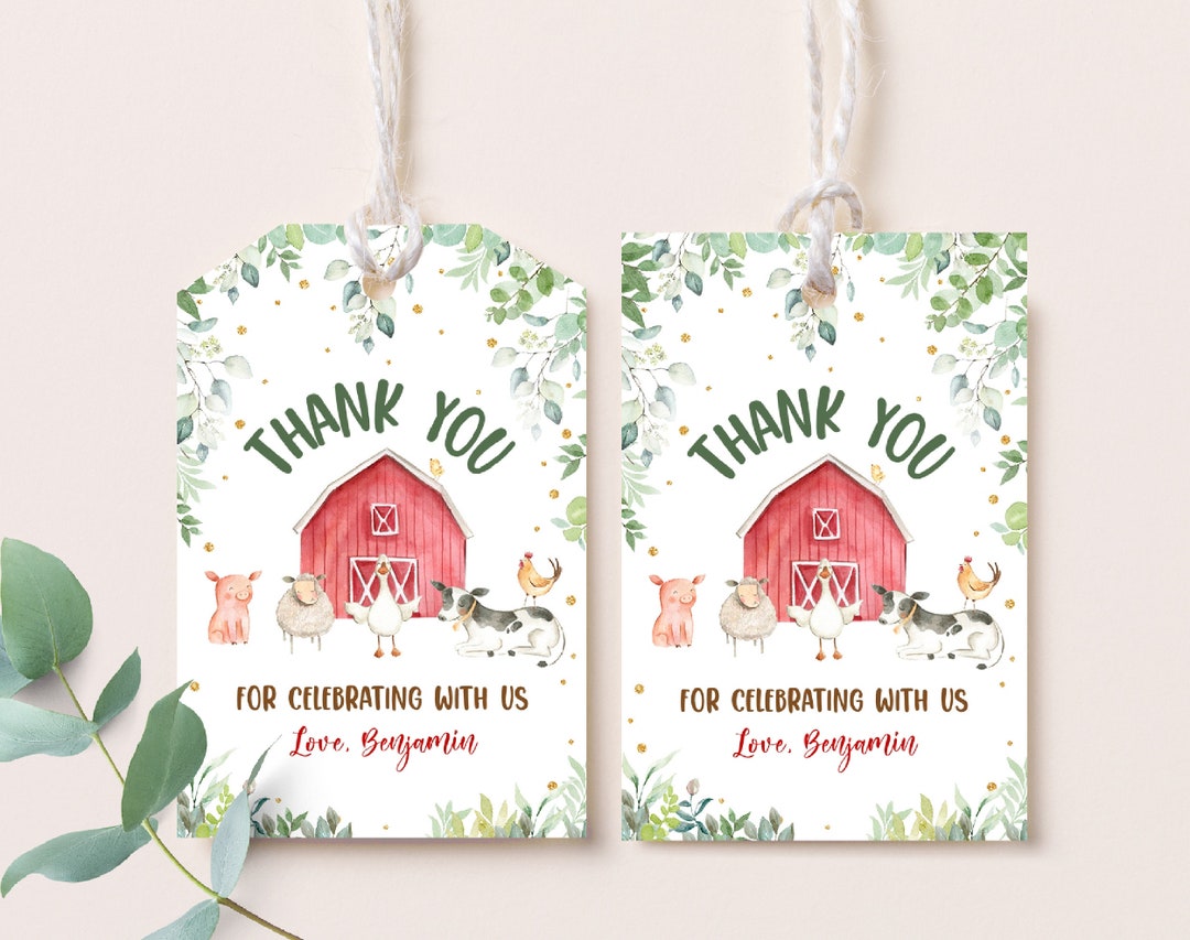 Farm Baby Shower Favor Tags Barn Animals Boy Girl Birthday Gift Tag Red ...