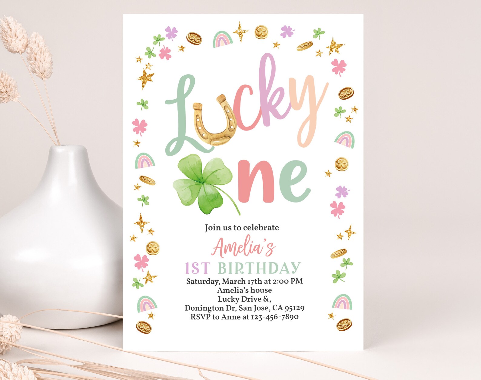 St Patrick's Day Birthday Invitation, Lucky One Girl 1st Bday Invite ...