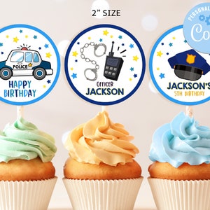 Police Birthday Cupcake Toppers Boy 1st Birthday Party Decor Police ...