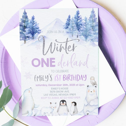 Winter Birthday Party Invitation Arctic Animal Invitation - Etsy
